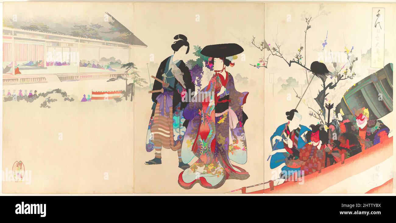 Art inspired by Chiyoda Castle (Album of Women), Meiji period (1868–1912), 1895, Japan, Triptych ...