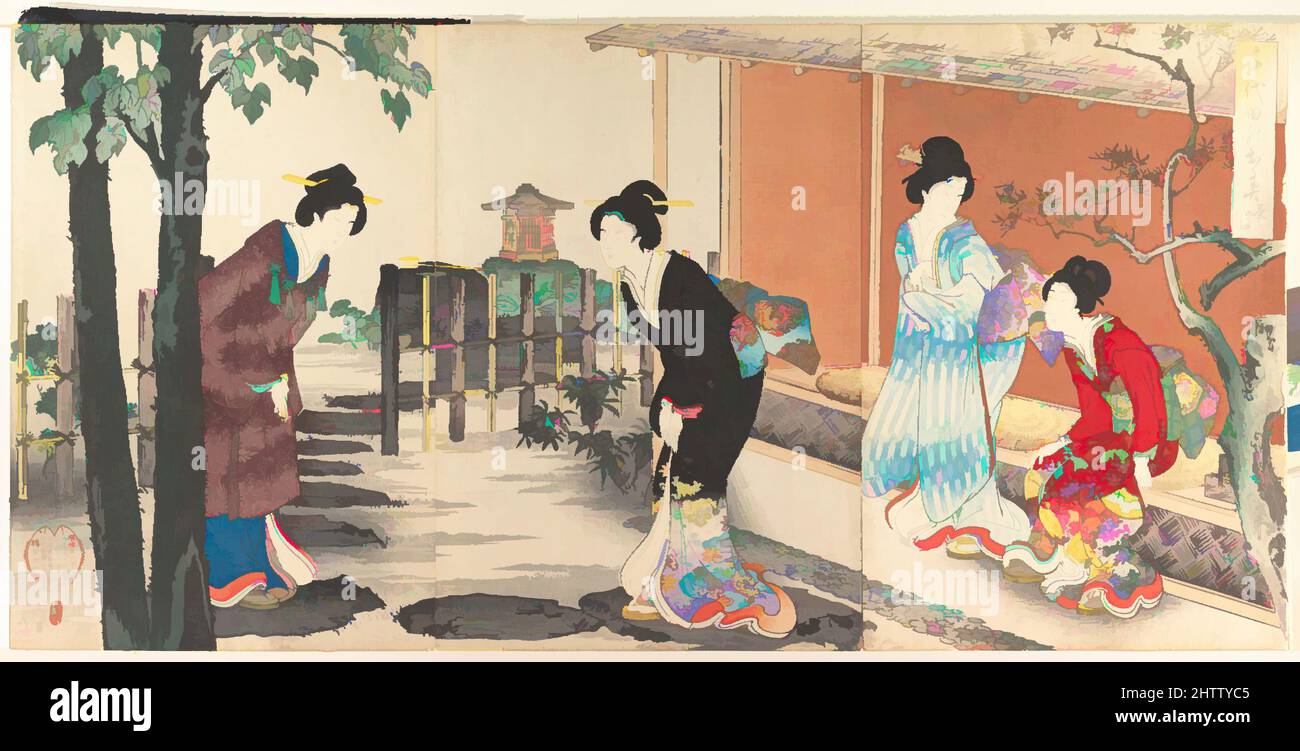 Art inspired by Chiyoda Castle (Album of Women), Meiji period (1868–1912), 1895, Japan, Triptych ...