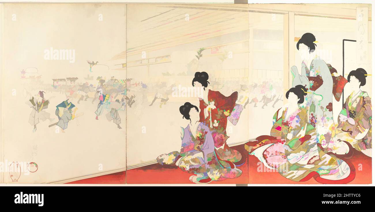 Art inspired by Chiyoda Castle (Album of Women), Meiji period (1868–1912), 1895, Japan, Triptych ...