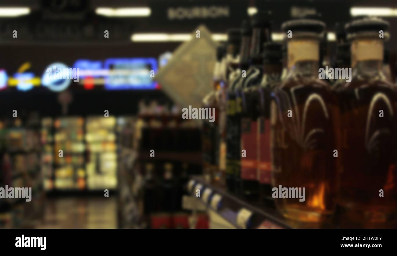 Blur Background Liquor and Wine Store Stock Photo - Alamy