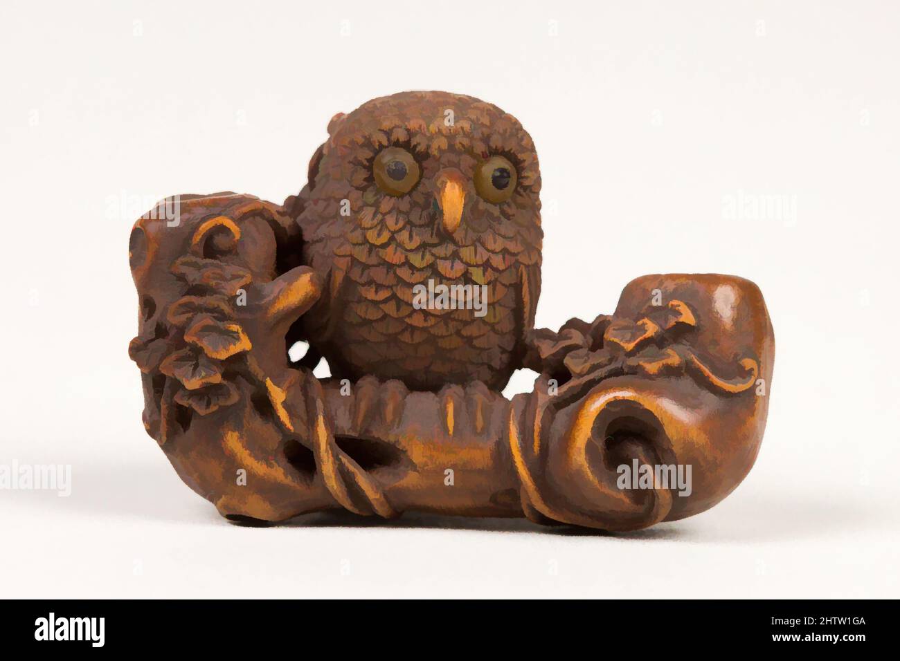 Art inspired by Netsuke of Owl on a Branch, 19th century, Japan, Wood ...