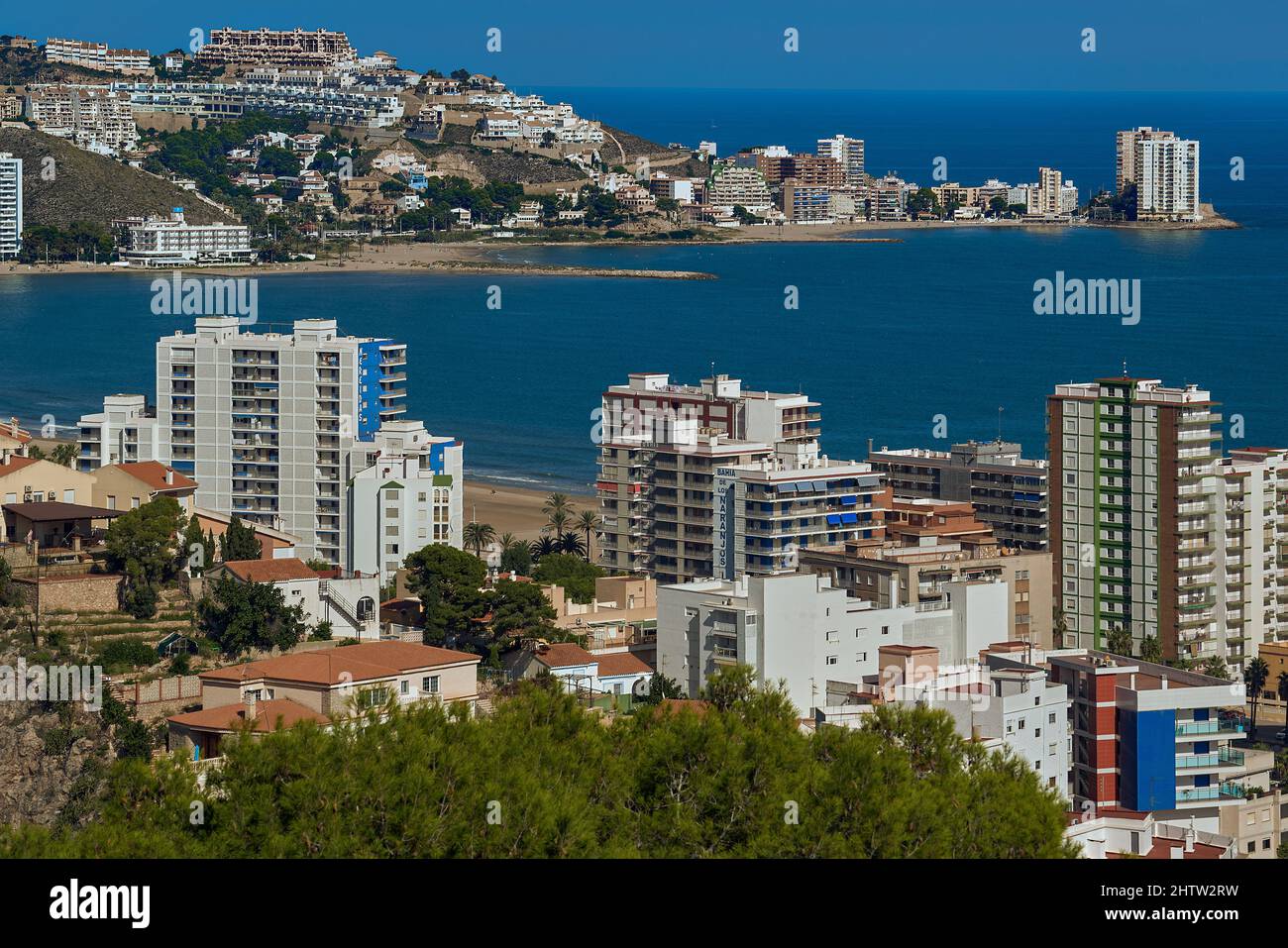 Aerial view of the tourist city of Cullera in the province of Valencia ...