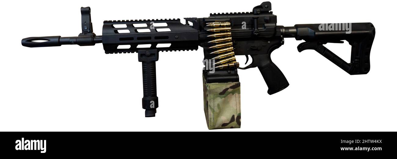 Modern automatic multiple-charge weapon on white background Stock Photo ...