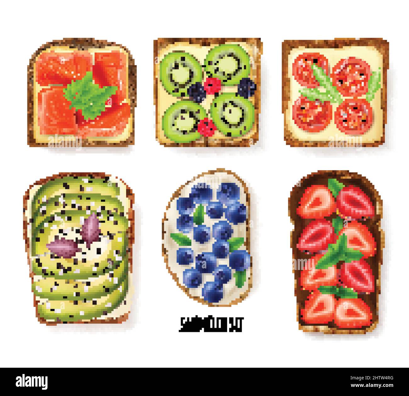 Toast bread toppings set with berries realistic isolated vector ...