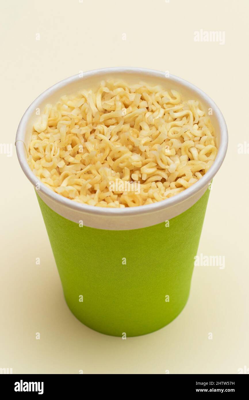Instant Noodles in Green Cup on White Background. Asian Fast Food ...