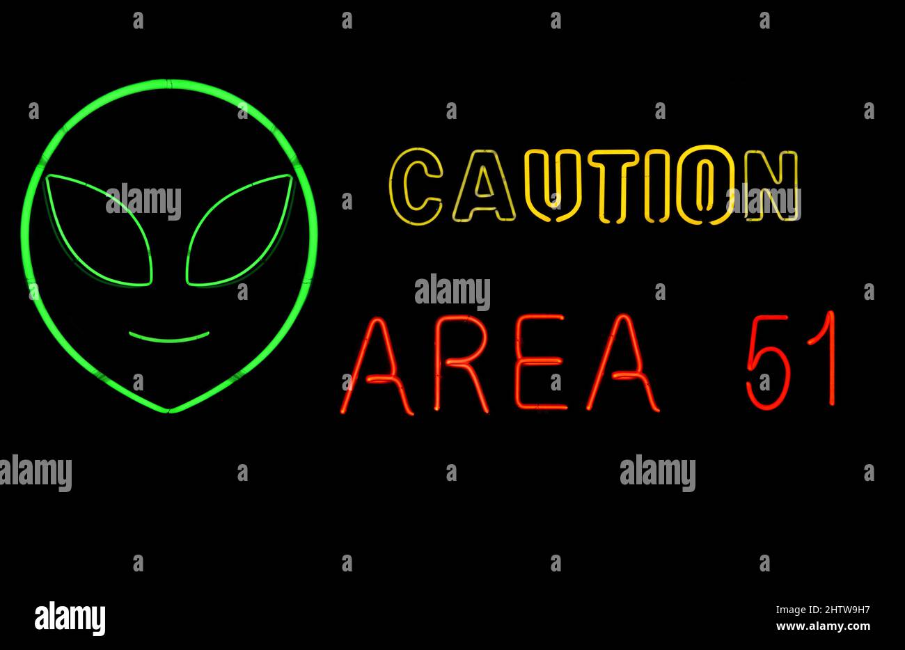 Vintage Style Caution Area 51 Neon Sign with Alien Photo Composite ...