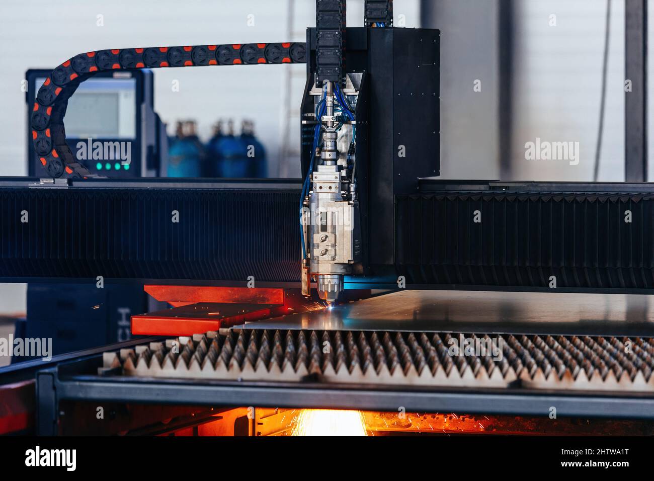 Working laser cutting machine, close up view Stock Photo - Alamy