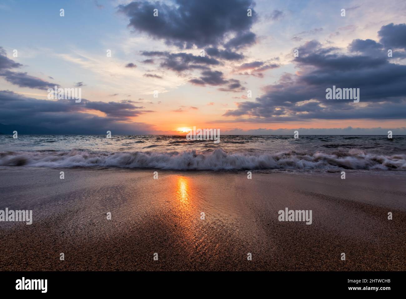 A High Resolution Image Of An Ocean Landscape Sunset With A Detailed ...