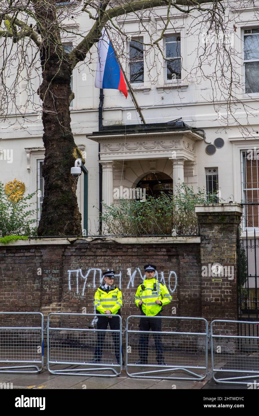 London, UK - March 2nd 2022: Police officers outside the Russian ...