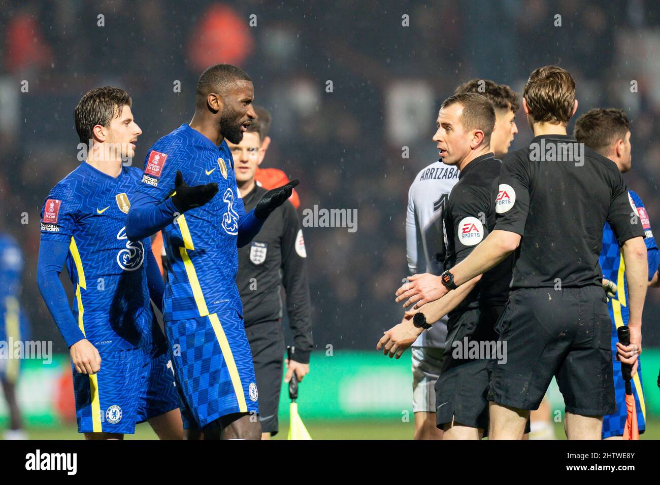 Antonio Rudiger #2 of Chelsea remonstrates with Referee Peter Banks at ...