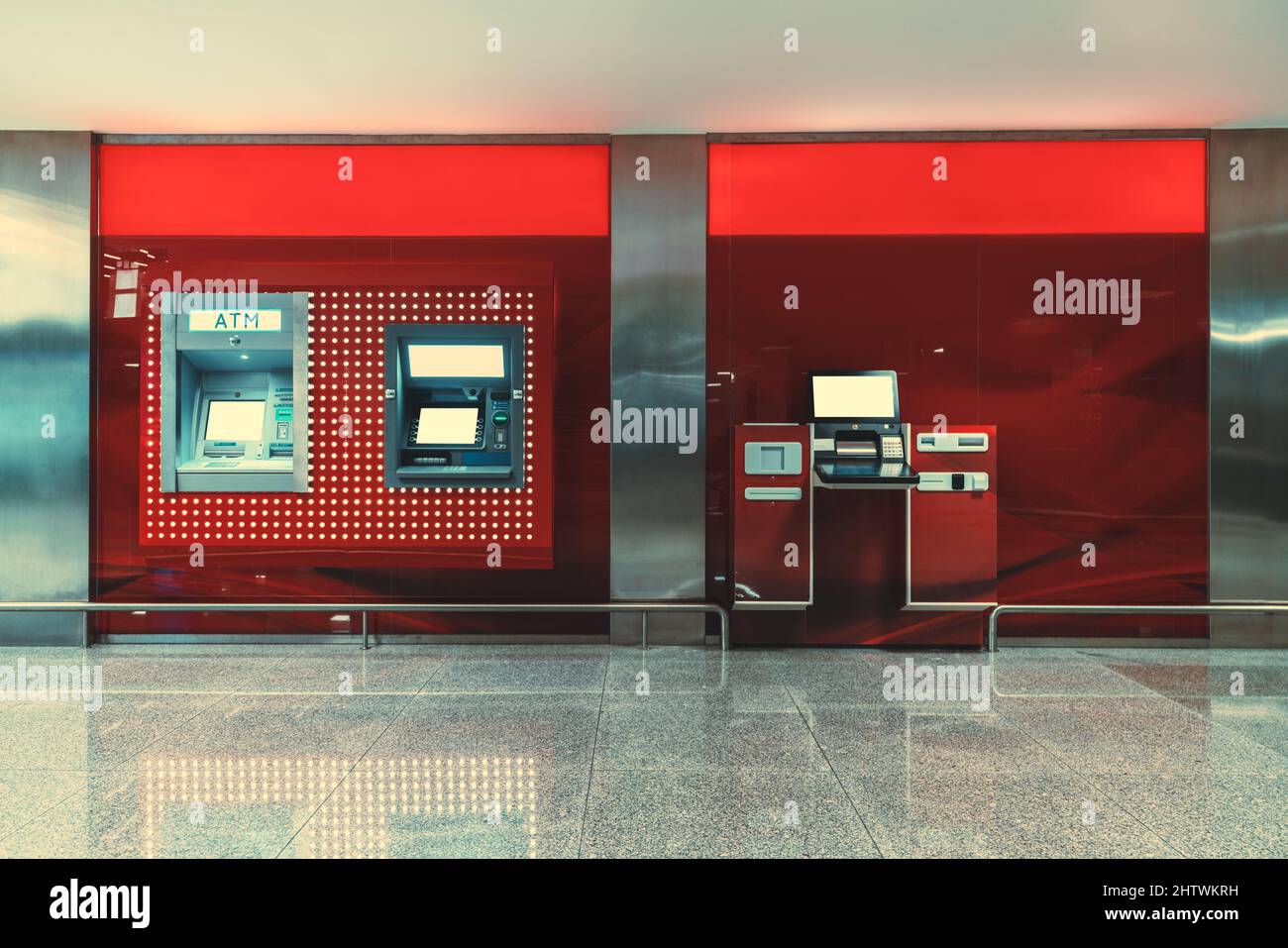 A group of indoor electronic machines with mock-ups of screens and ...