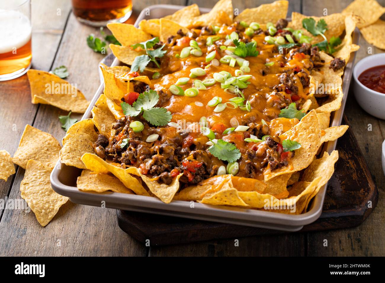 Traditional nachos with ground beef and red pepper Stock Photo - Alamy
