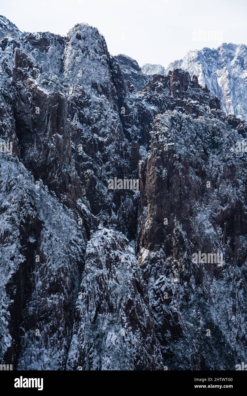 Snow landscape at Yellow Mountain, Anhui province, China, winter time ...