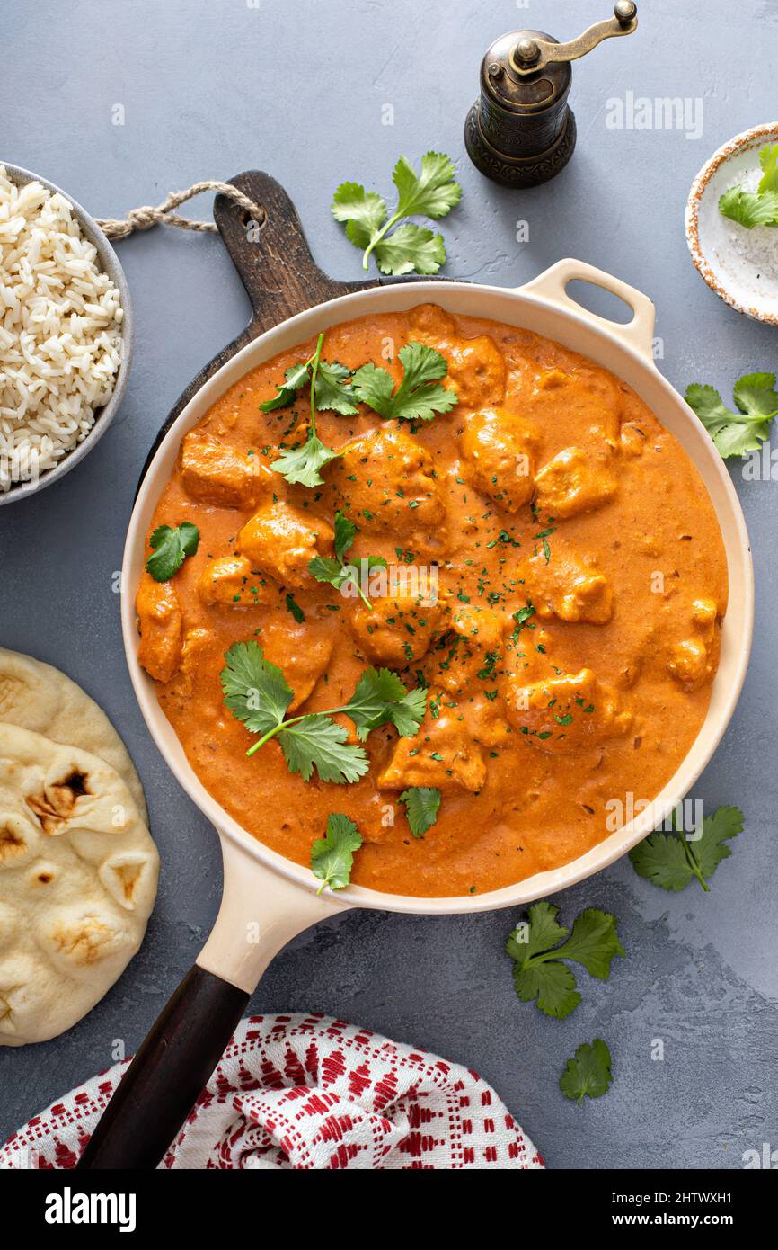 Chicken tikka masala, cooked marinated chicken in spiced curry sauce ...