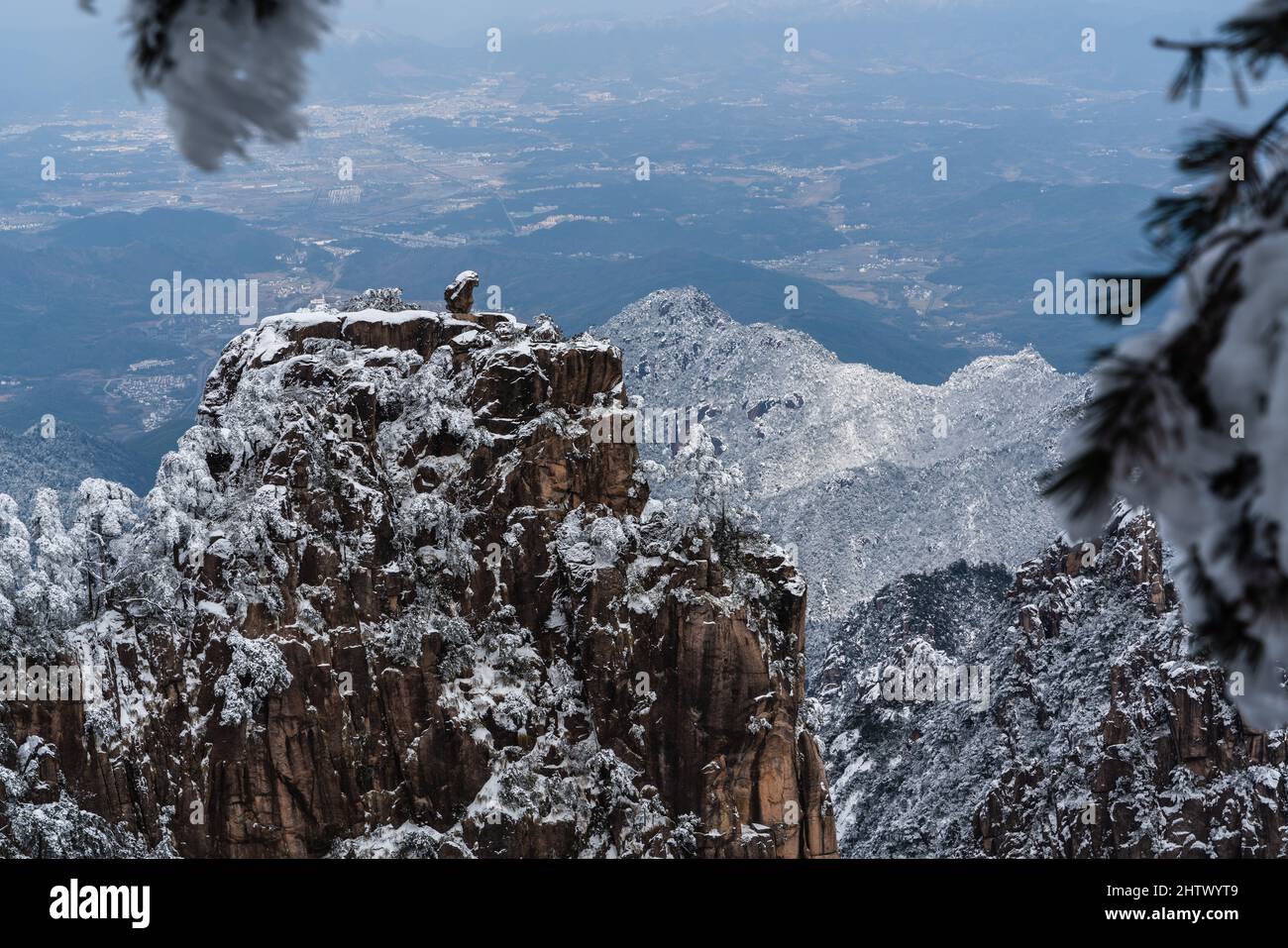 Snow landscape at Yellow Mountain, Anhui province, China, winter time ...