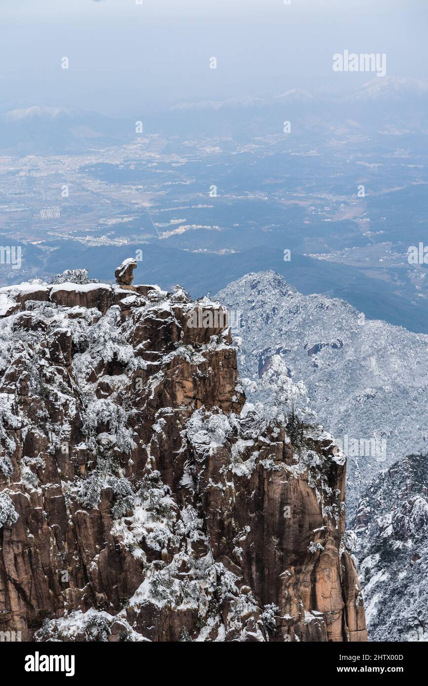 Snow landscape at Yellow Mountain, Anhui province, China, winter time ...