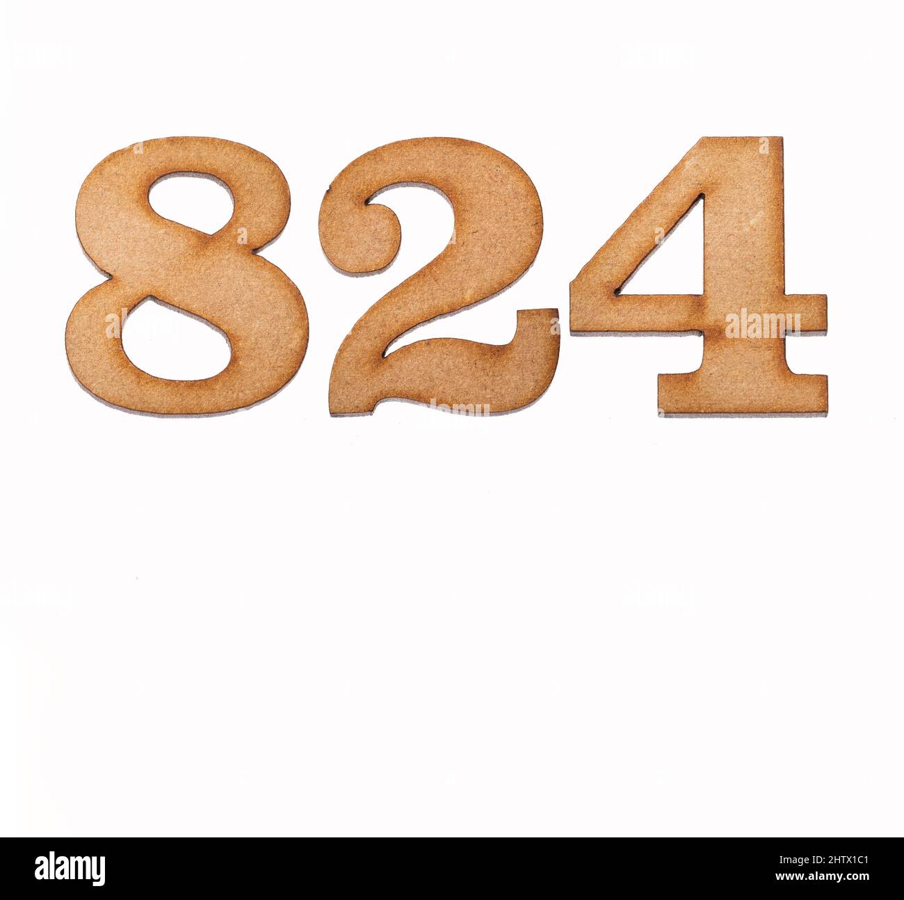 Number 824 - Piece of wood isolated on white background Stock Photo - Alamy