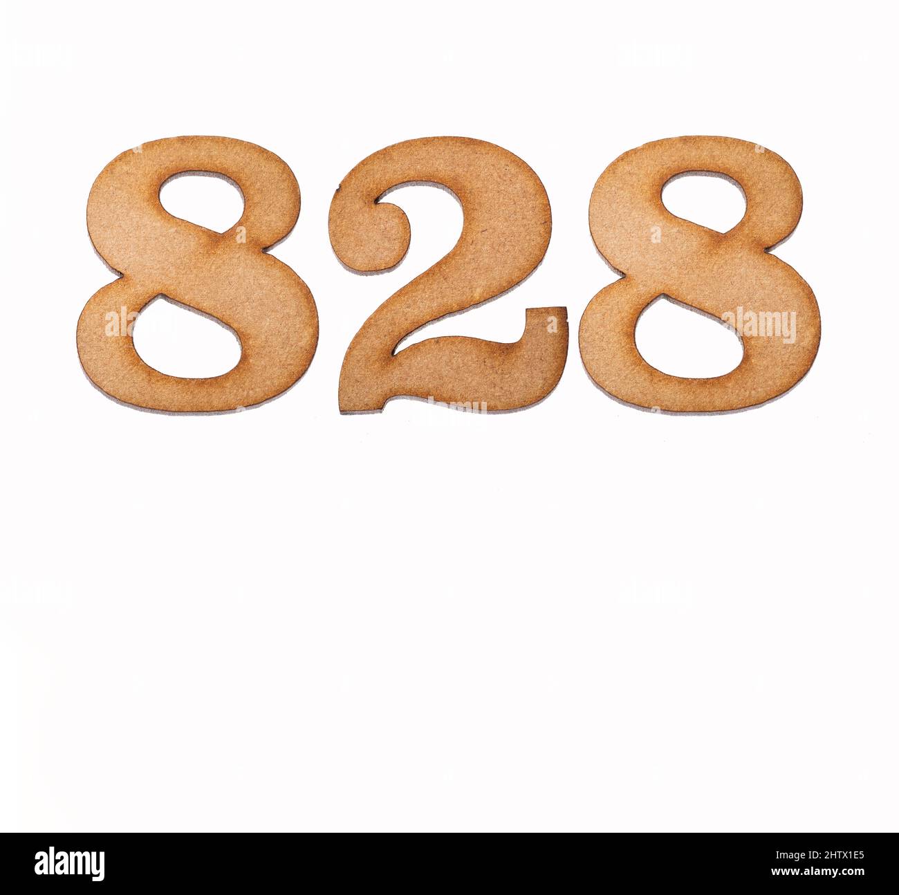 Number 828 - Piece of wood isolated on white background Stock Photo - Alamy