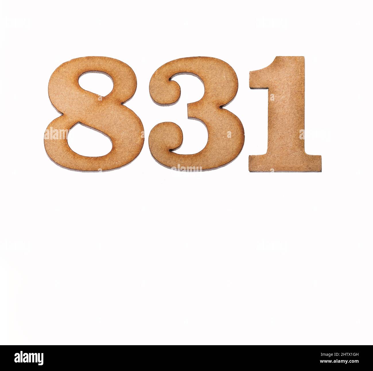 Number 831 in wood, isolated on white background Stock Photo - Alamy