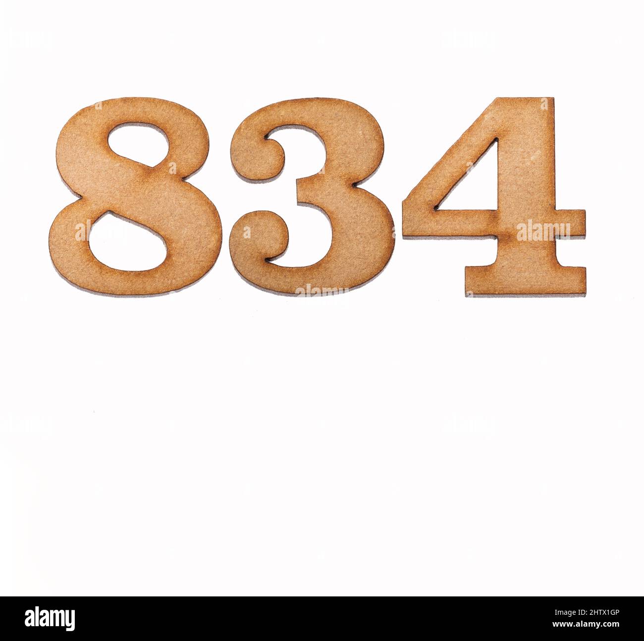 Number 834 - Piece of wood isolated on white background Stock Photo - Alamy