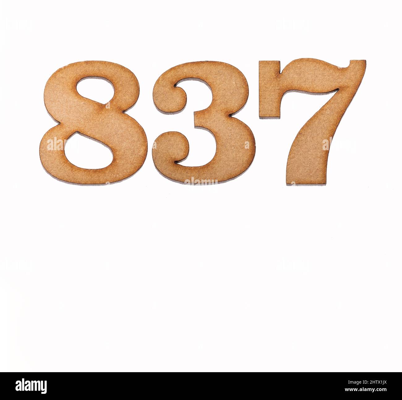 Number 837 in wood, isolated on white background Stock Photo - Alamy