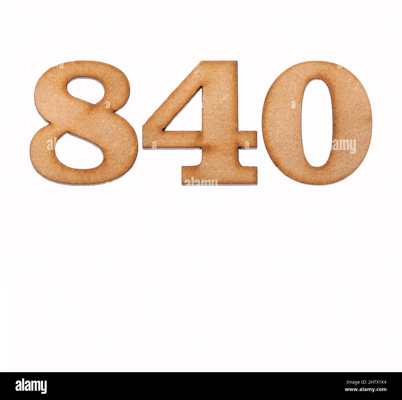 Number 840 - Piece of wood isolated on white background Stock Photo - Alamy