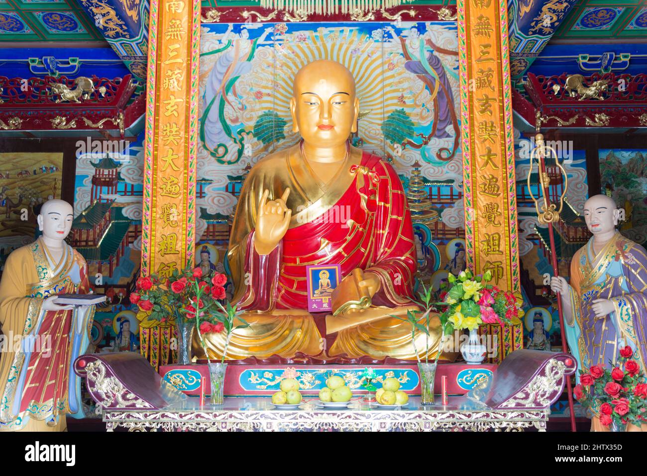 XI'AN, CHINA - Statue of Xuanzang at Xingjiao Temple. a famous Temple ...