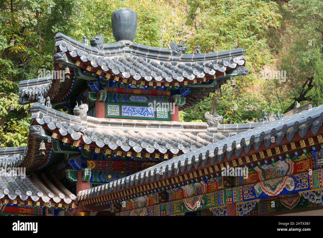 XI'AN, CHINA - Roof at Xingjiao Temple(UNESCO World heritage site). a ...