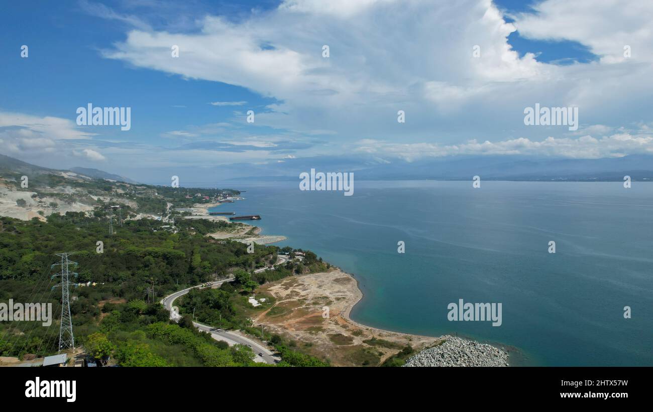 Aerial View of the hilly area of Tondo Village near Palu bay. Located ...