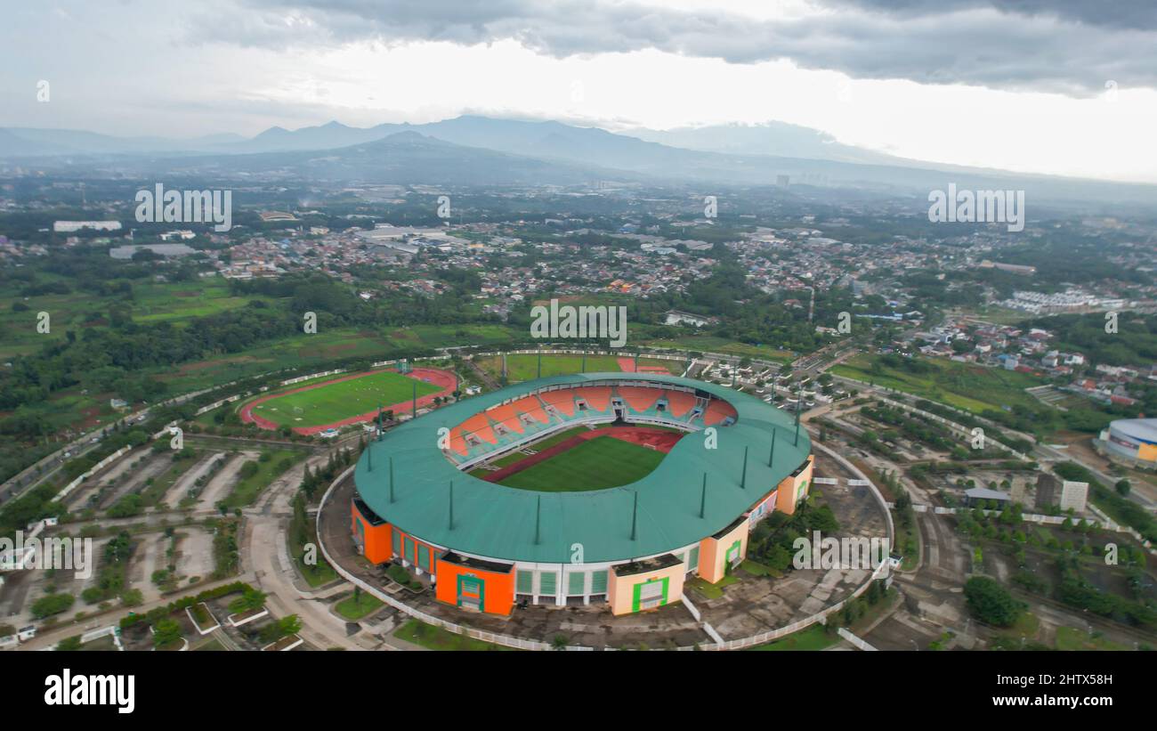 Aerial View of The largest stadium of Pakansari Bogor from drone and ...