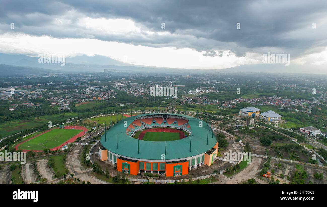 Aerial View of The largest stadium of Pakansari Bogor from drone and ...