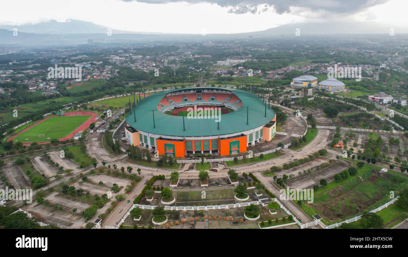 Aerial View of The largest stadium of Pakansari Bogor from drone and ...