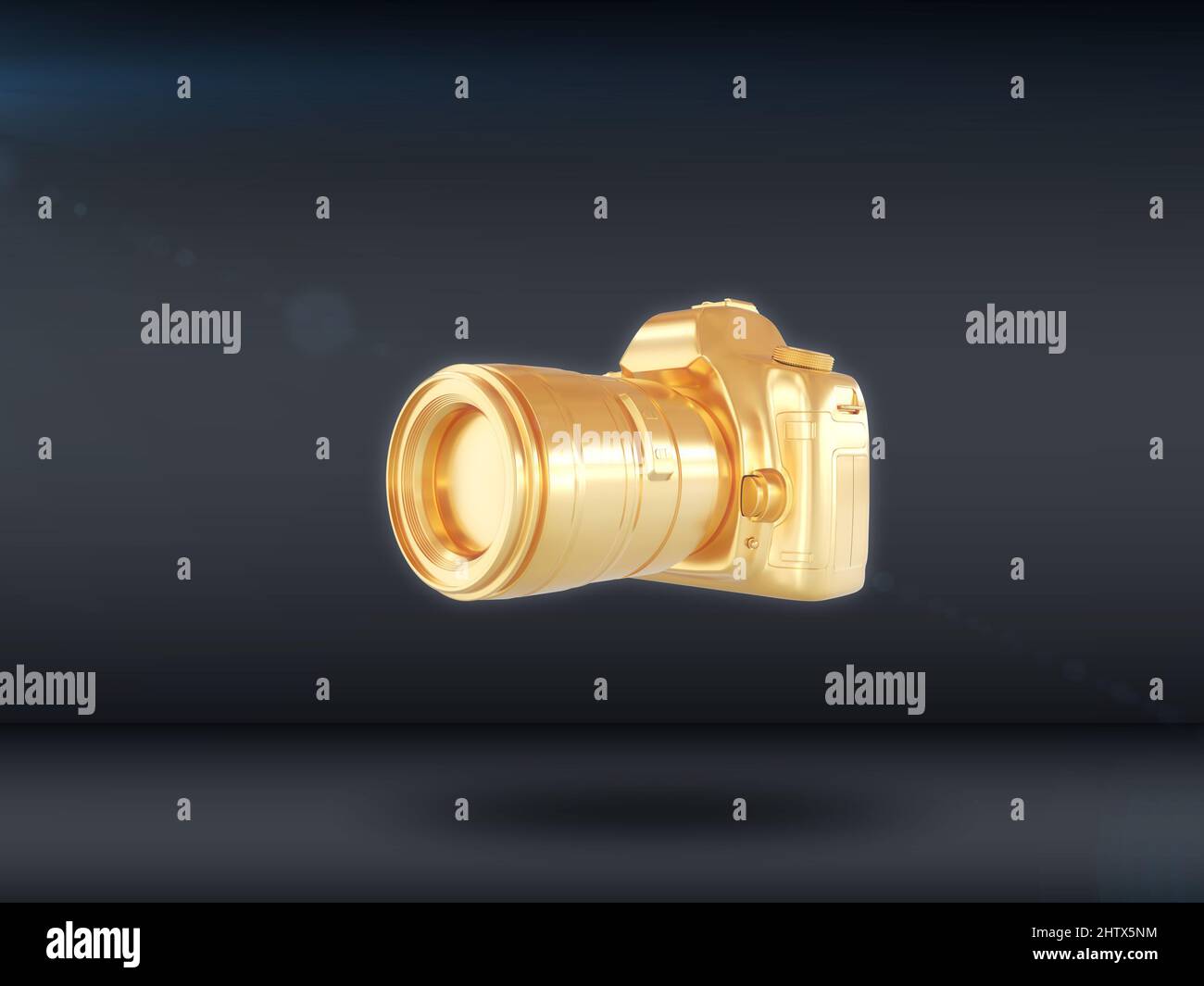 A golden camera on a dark background. 3D render Stock Photo - Alamy
