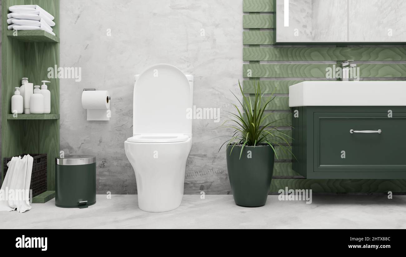 Modern stylish loft toilet bathroom interior in green and cement design ...