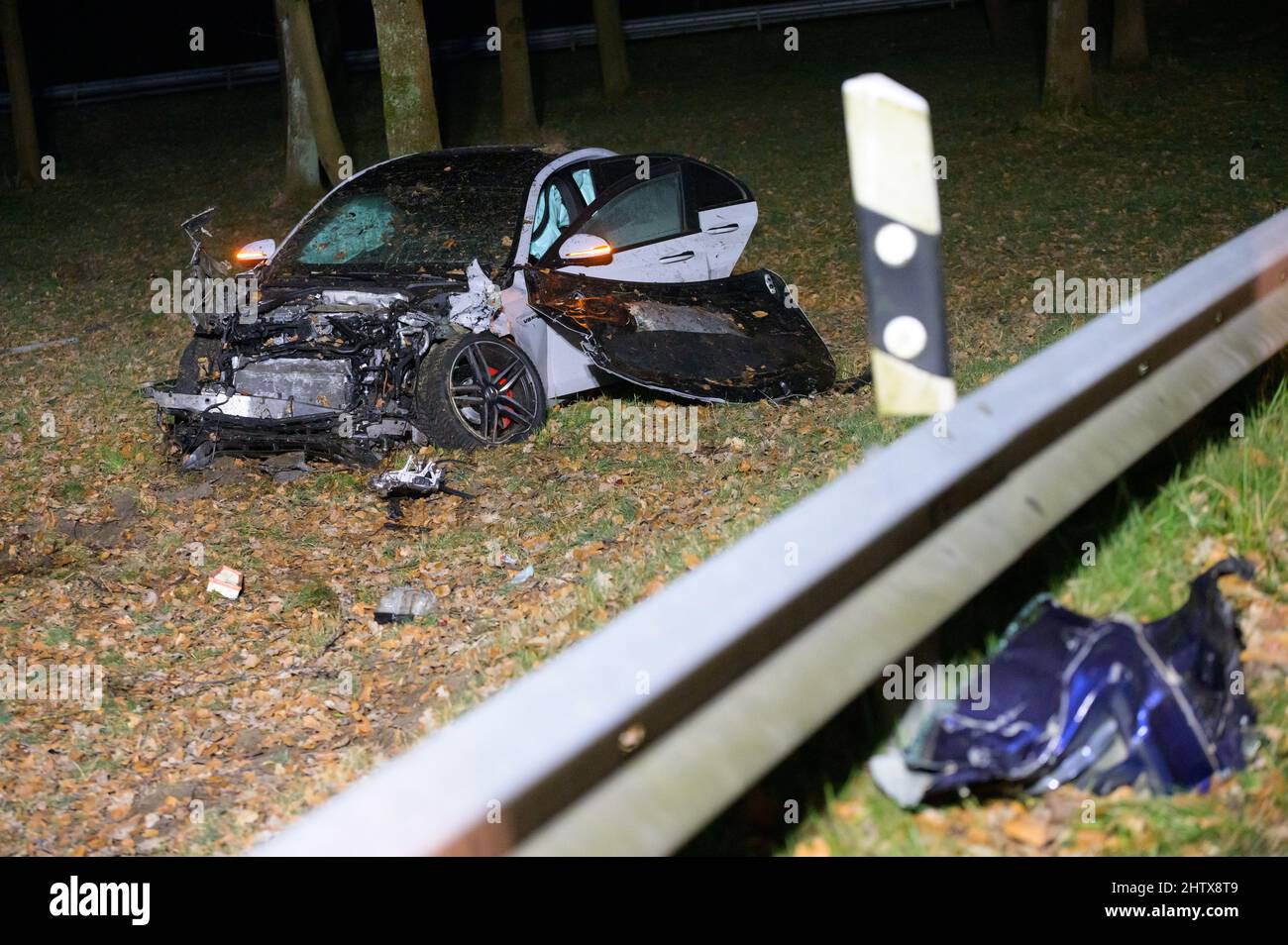 Hamburg, Germany. 03rd Mar, 2022. A destroyed accident vehicle stands ...