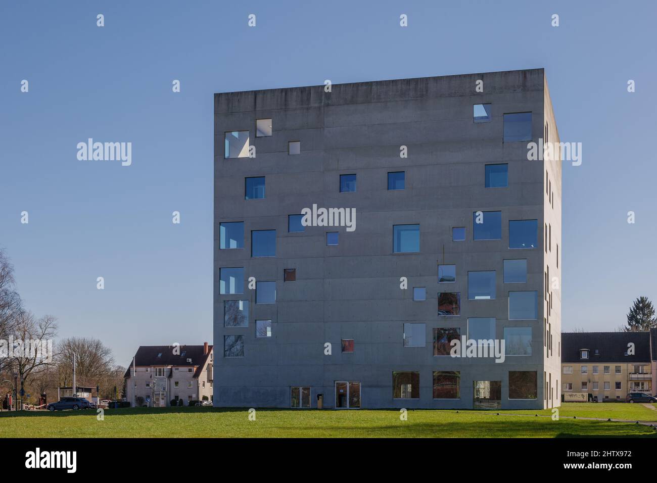 Iconic modern architecture with concrete facade, random pattern and ...