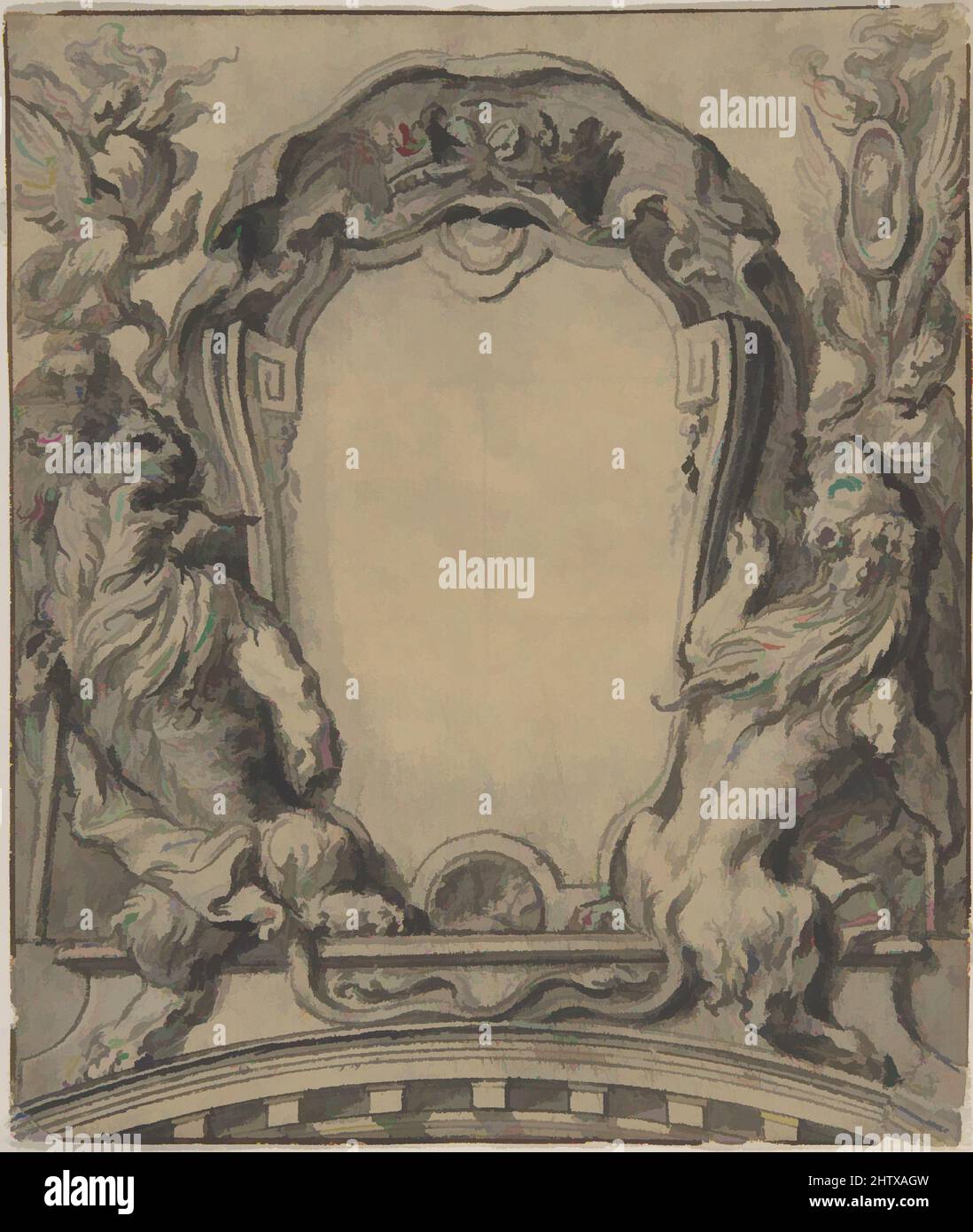 Art inspired by Study for a Cartouche, Pen and black ink, with brush ...