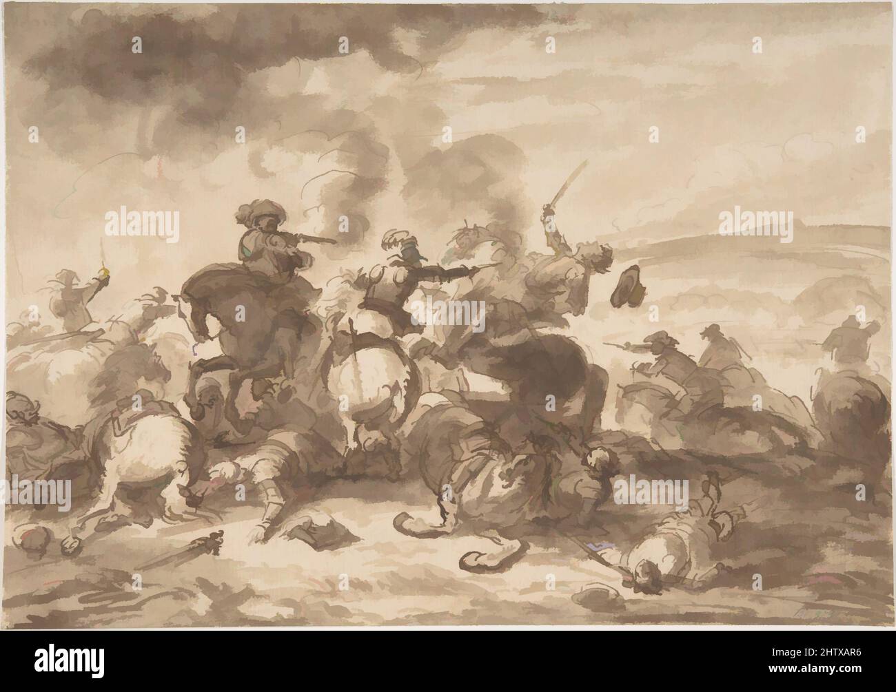 Art inspired by Combat of Cavalry, n.d., Pen and bistre washed on paper ...