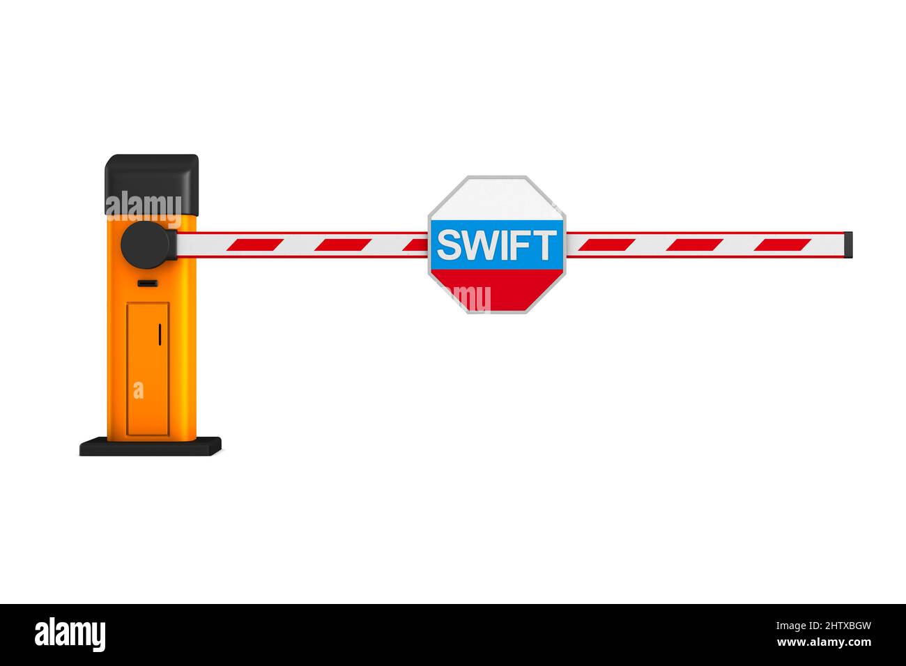 automatic barrier with sign SWIFT on white background. Isolated 3D ...