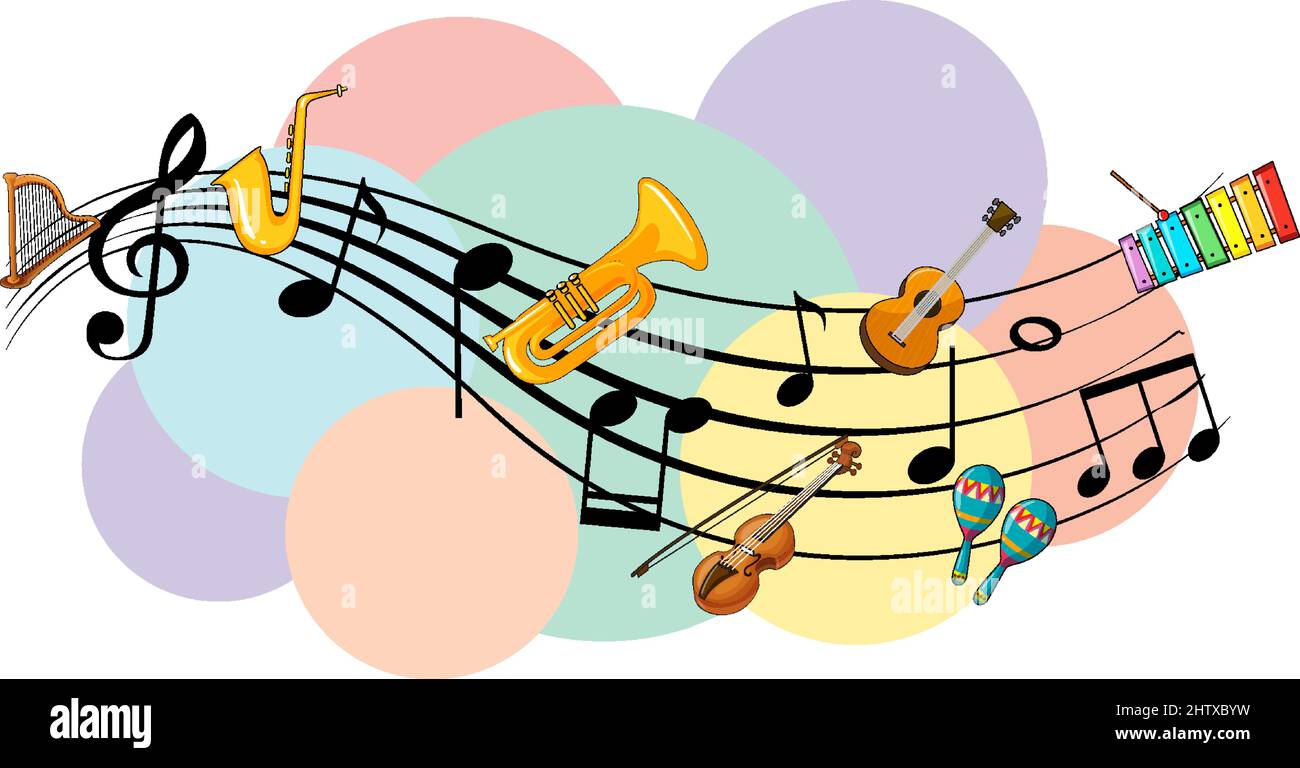 Music instrument with music notes on white background illustration ...