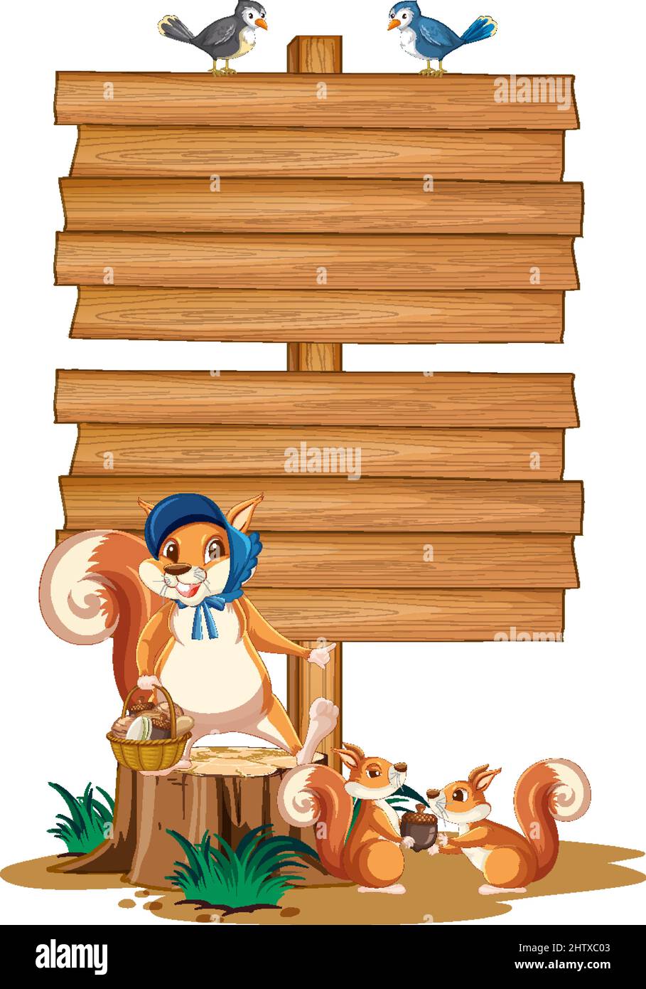 Squirrel with wooden sign banner illustration Stock Vector Image & Art ...