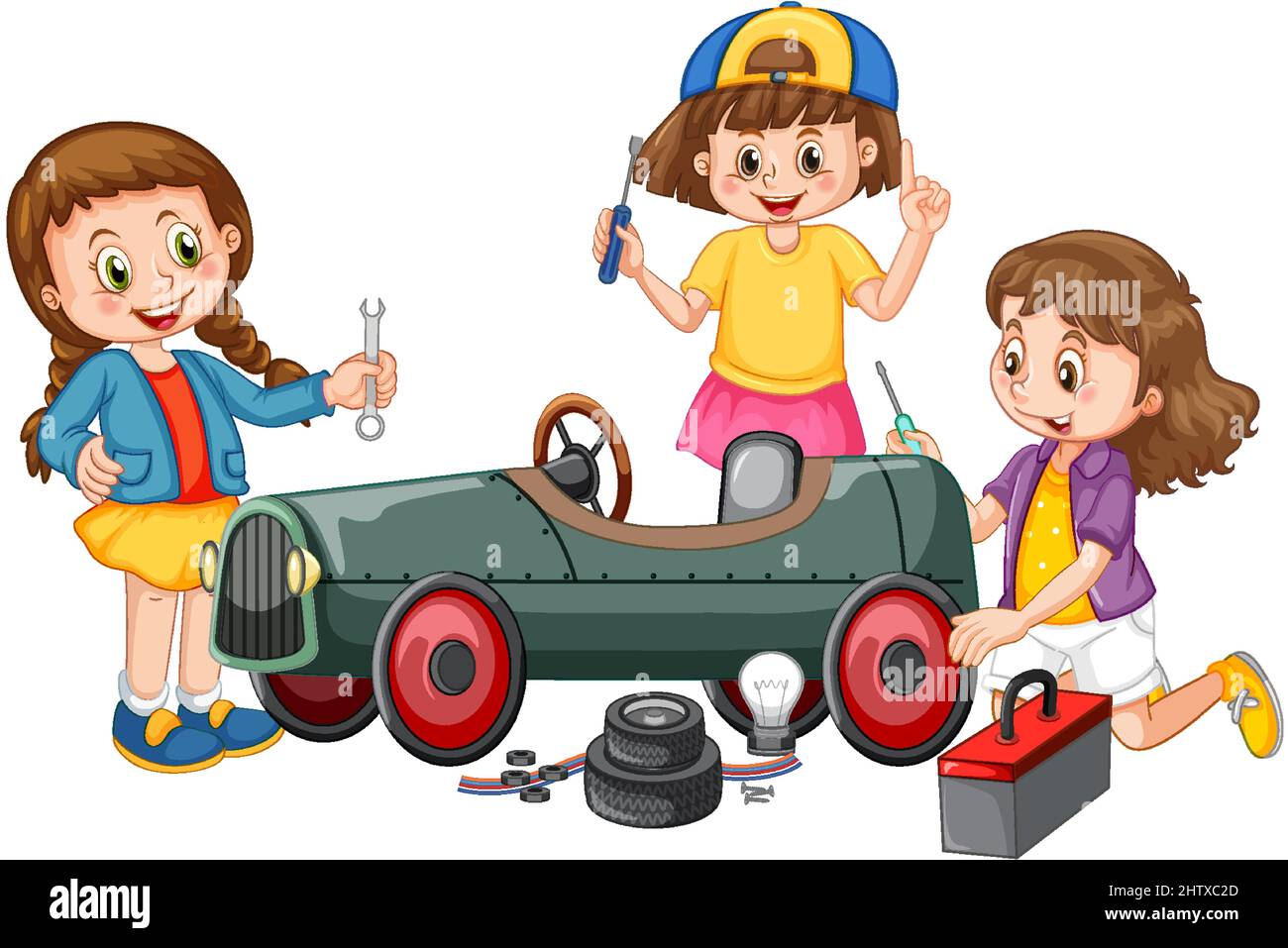 Children repairing a car together illustration Stock Vector Image & Art ...