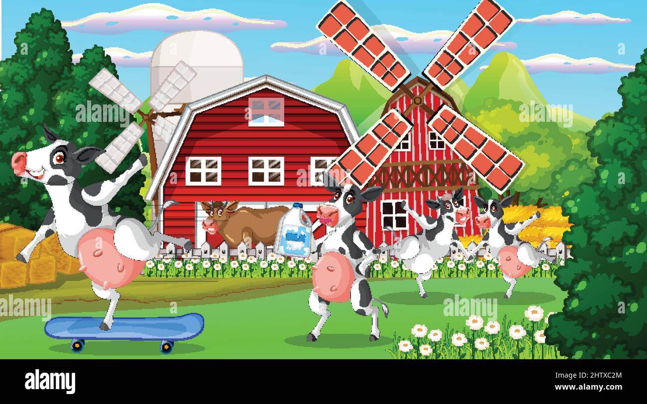 Scene with farm animal on the farm illustration Stock Vector Image ...