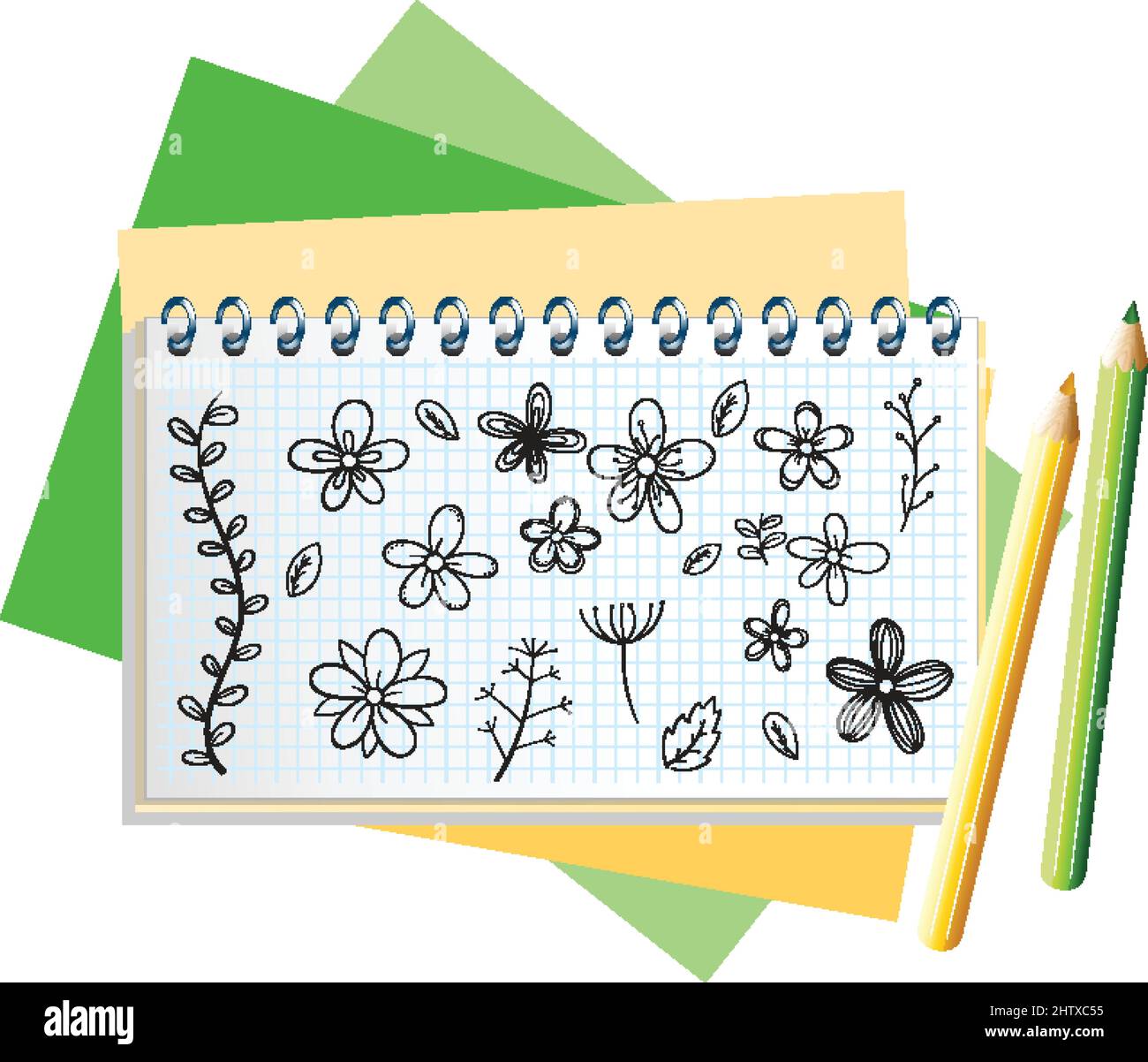 Hand drawn doodle icons on notebook page illustration Stock Vector ...