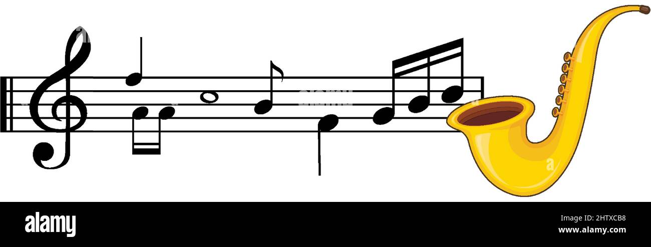 A saxophone with musical notes on white background illustration Stock ...
