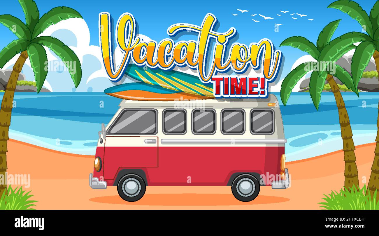 Road trip summer vacation at the beach illustration Stock Vector Image ...