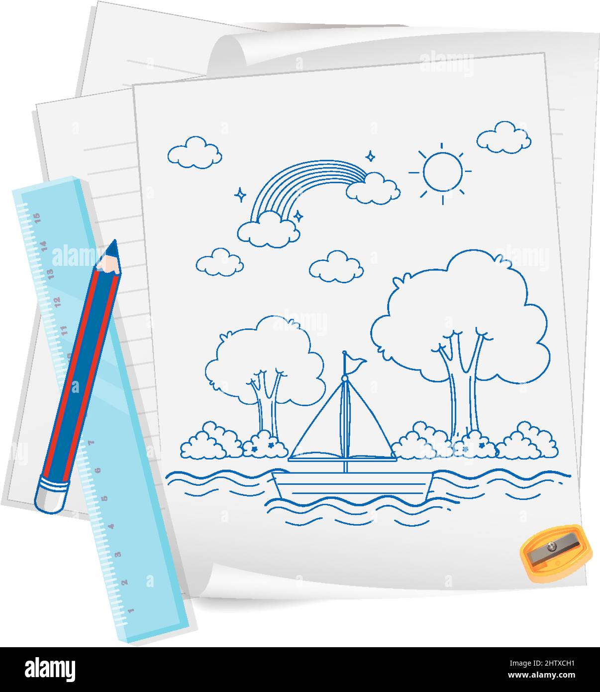 A paper with a doodle sketch design and pencil illustration Stock ...