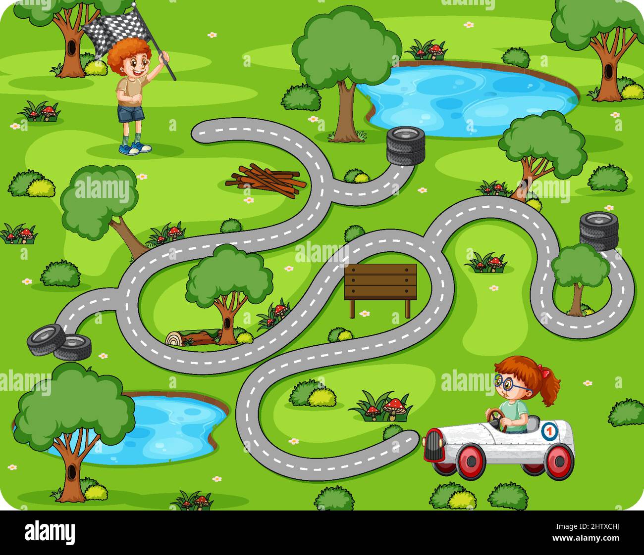 Maze game template in racing car theme illustration Stock Vector Image ...
