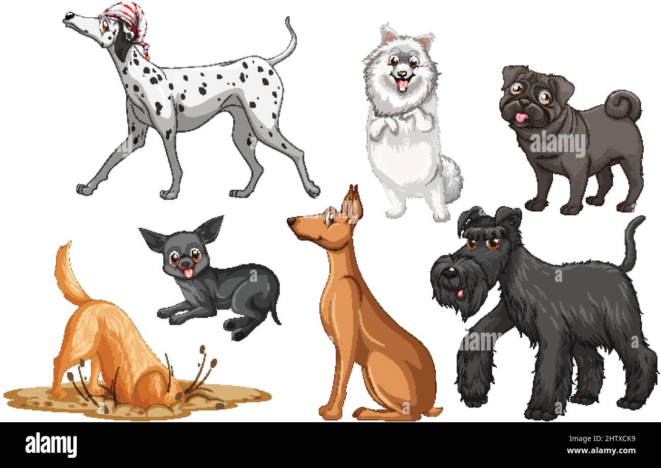 Set of different cute dogs in cartoon style illustration Stock Vector ...