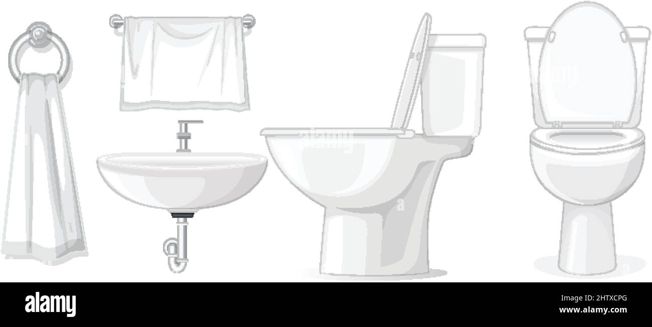Set of toilet room objects on white background illustration Stock ...